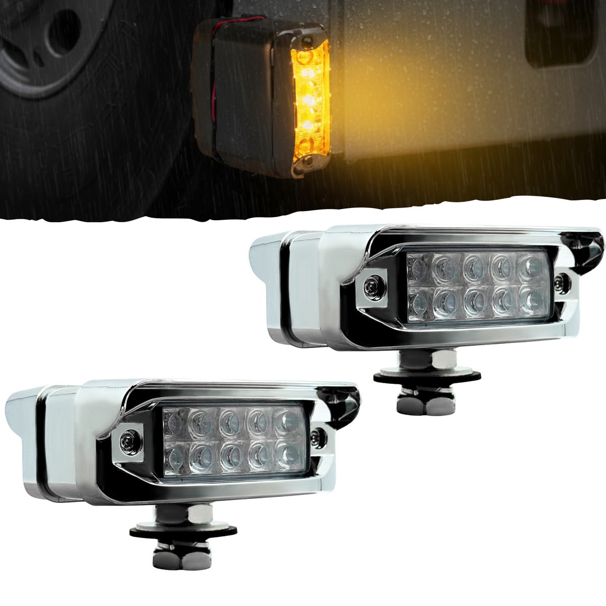 2x High Low Function Amber/Red 20 LED Marker Lights Turn Signal w/Hori ...