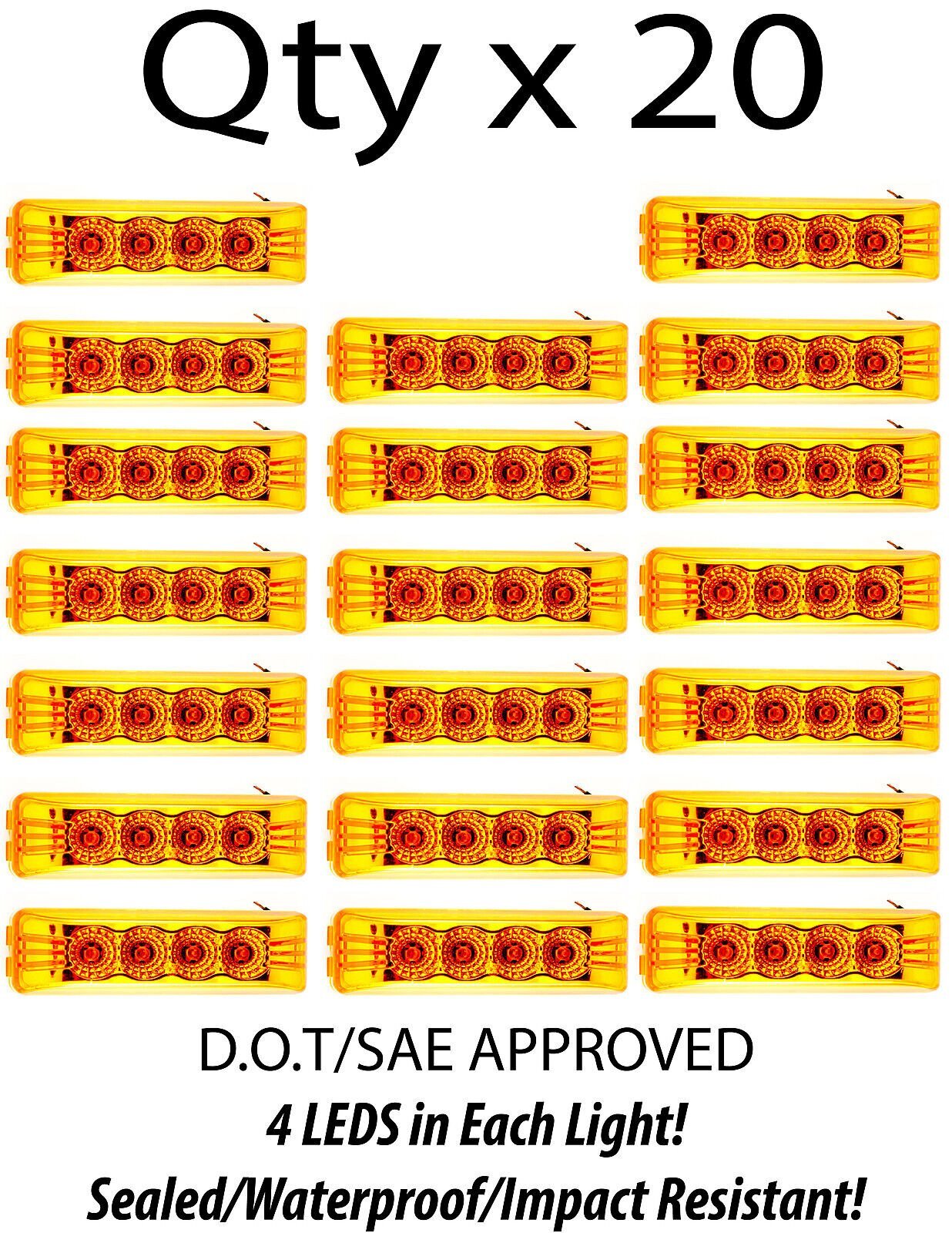 Amber 4" Inch 4 LED Rectangle Truck Trailer Side Marker Clearance Ligh ...